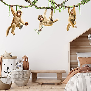 RoyoLam 78.7'' x 32'' Large Monkeys Hanging on Vines Wall Decal Nursery Macaque Animal Wall Sticker Removable Peel and Stick Wall Art Decor for Kids Baby Classroom Preschool Living Room Bedroom School