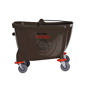 Alpine Industries Commercial Mop Bucket with Side Press Wringer - Mop Bucket with Wheels - Perfect for School, Offices, Resturants, Restrooms - 36 Qt - Brown