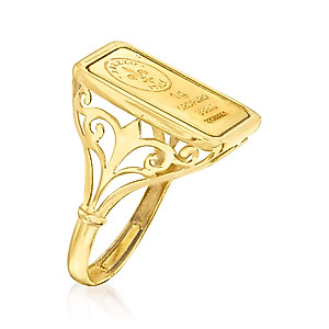 Ross-Simons Italian 24kt Yellow Gold Fleur-De-Lis 1-Gram Ingot Ring With 14kt Yellow Gold Band. Size 10