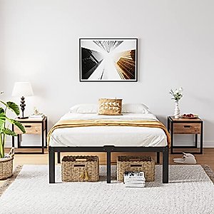Gdduck 18 Inch Queen Size Bed Frame Platform Metal Bed Frame with Storage，Sturdy Steel Frame No Box Spring Needed,Black Frame Heavy Duty Noise-Free,Easy Assembly，Support up to 3500lbs