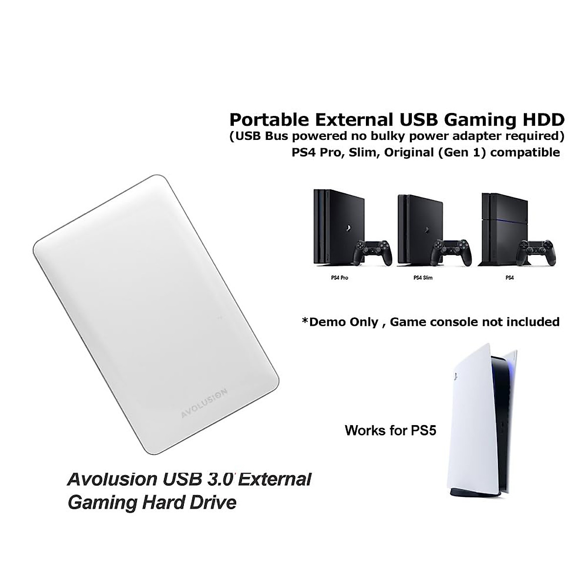 Avolusion T1 Series 1TB USB 3.0 Portable External Gaming Hard Drive - White (for PS4 / PS5 Pre-Formatted) - 2 Year Warranty (Renewed)
