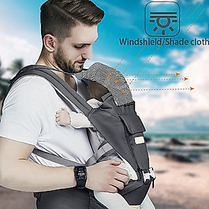 YIYUNBEBE Baby Carrier Newborns to Toddler 7-45 lbs All Seasons Foldable Baby Carriers Front and Back with Hip Seat Lumbar Support for Outdoor Hiking(Dark Grey)