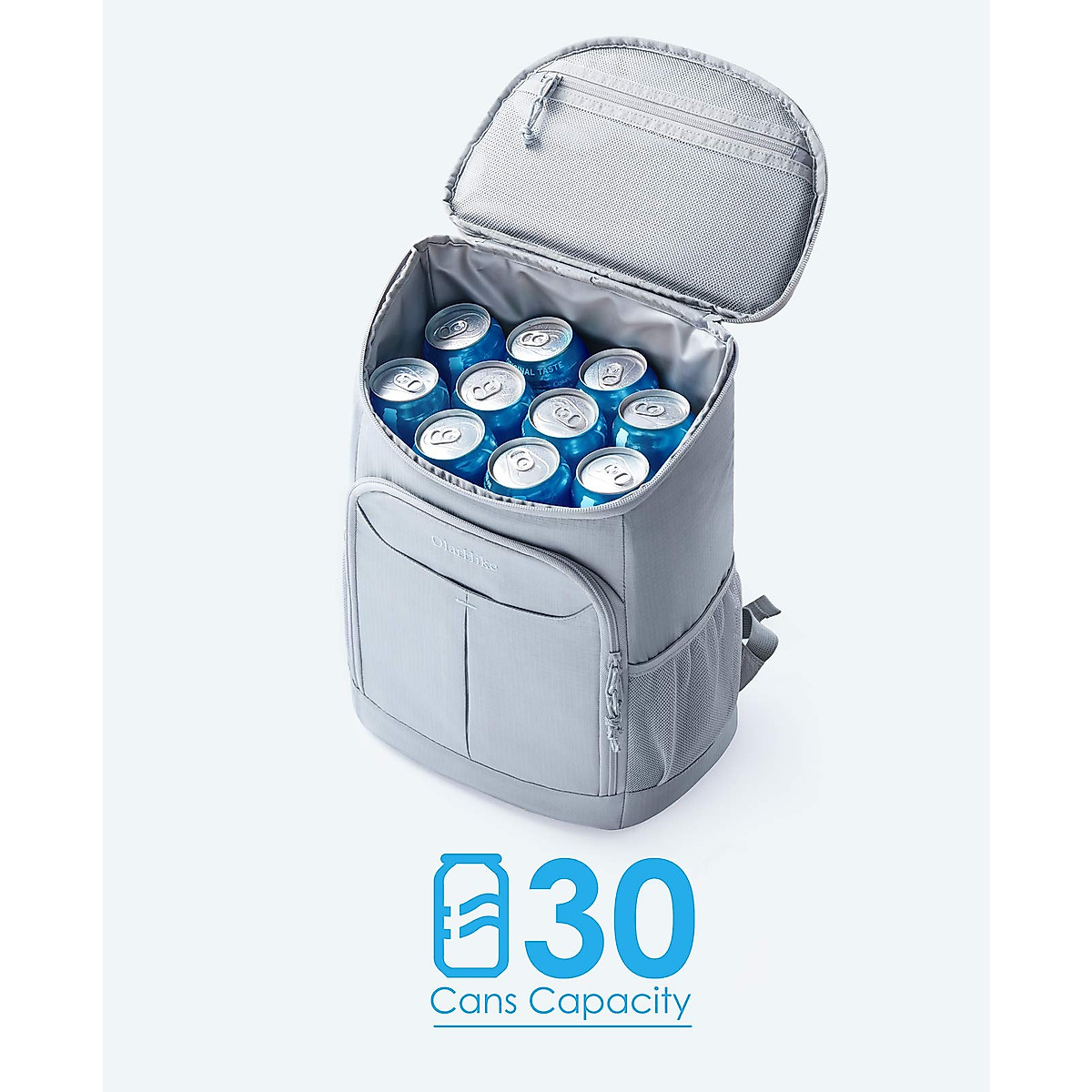 OlarHike Cooler Backpack, Soft Leak-Proof 30 Cans Insulated Backpack Cooler Bag for Picnics Hiking Camping (Grey)