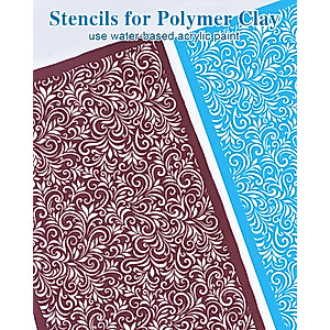 Puocaon Reusable Clay Silk Screen - 10 Pattern Silk Screen Stencils for Polymer Clay Jewelry Making, Boho Paisley Silk Screen Stencils for Polymer Clay, Vibral Geometric Silk Screens Floral Stencils