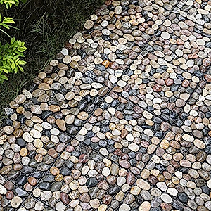 PURE ERA Natural Real Stone Interlocking Floor Deck Tiles Polish Pebble Tile Indoor Outdoor Use 12"x12" (4Pcs, 4 sq. Ft, Polished Mixed Color)- Great Upgrade to Patio Backyard Pathway