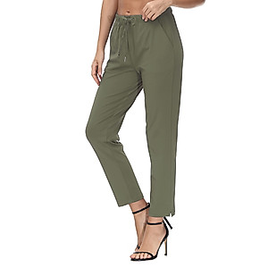 COZZIPLUS Womens Ankle Pant Travel Casual Lounge Pants Stretchy Golf Trousers Pant Business Work Pant with Pockets (Army Green,S)