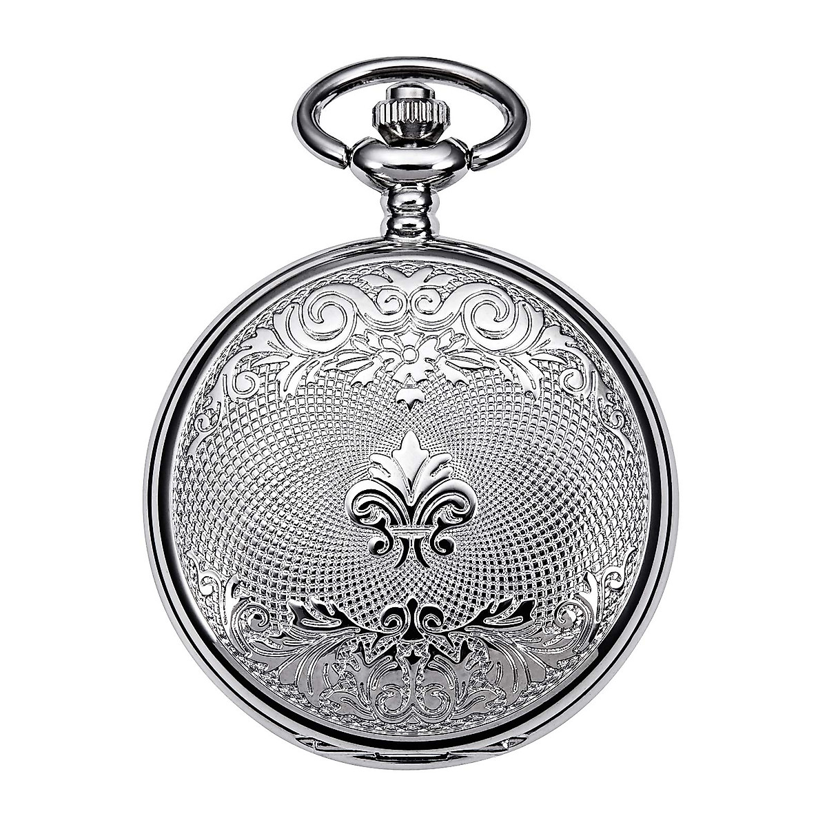 TREEWETO Mens Mechanical Pocket Watch Antique Dream Dragon Skeleton Silver Tone Double Open Case with China & Box Gift for Man Woman