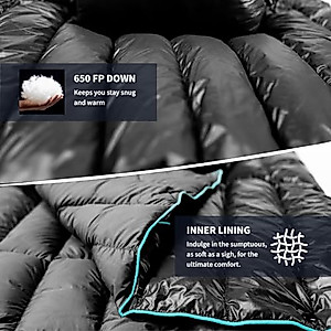 ZOOOBELIVES Ultralight Down Camping Blanket - 1.35lbs, 650 Fill Power Puffy Quilt. Compact & Warm Comforter for Travel, Beach, Hammock, Backpacking - Elevate Your Outdoor Comfort - AlpliveR300