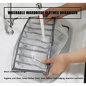 S-SNAIL-OO 7 Grids Washable Wardrobe Clothes Organizer, 2PCS Foldable Visible Grid Storage Box with Multiple Layers, Storage Containers for Scarves, Leggings (Jeans Grid&Leggings Grid, 2Grey)