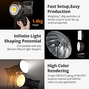 Godox LA200Bi Video Light, 230Ws 2800K-6500K Bi-Color LED Light, CRI 96+ TLCI 97+,11 FX Effects,Support Godox Light APP for Studio Portrait Photography