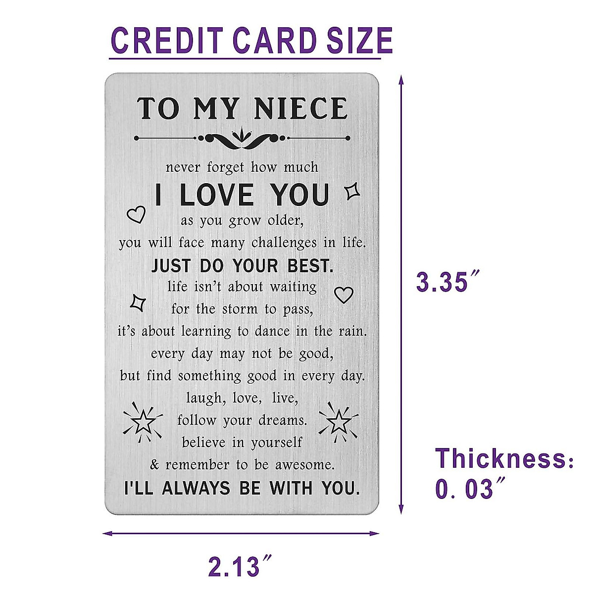 TANWIH Gifts for Niece, Metal Engraved Wallet Card for Niece, Niece Birthday Graduation Gifts from Aunt Uncle