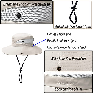 Sun Hats Women UV-Sheild-Protection Packable with Ponytail Hole (Beige with Ponytail Hole)