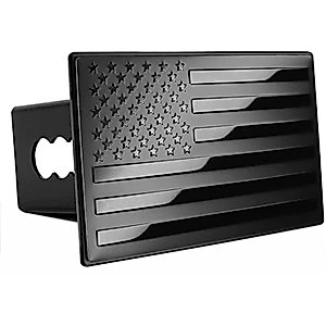 5"x3" American Black Flag Metal Hitch Cover (Fits 3" Receiver, Black)