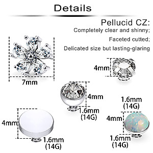 Ftovosyo Clear CZ Flower Internally Threaded Dermal Anchor Top Microdermals Skin Piercing Jewelry for Women Men