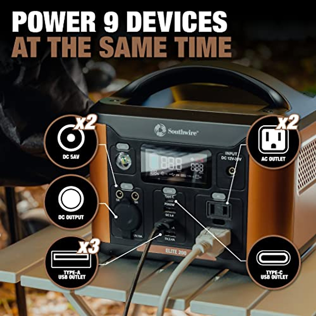 Southwire Elite 200 Series, 222Wh Backup Lithium Battery, 120V/200W Pure Sine Wave AC Outlet, Solar Generator (Solar Panel Not Included) for Camping, Travel, RV, Outdoors and more