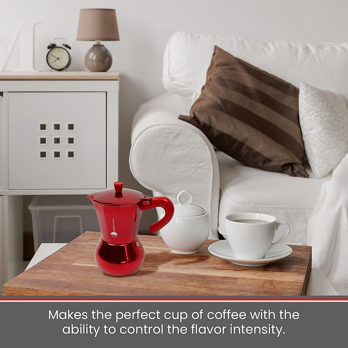 Kodash Cabana 6 cup stovetop expresso maker for home-Red Italian coffee maker-small Moka pot brewer-camping greca brewer