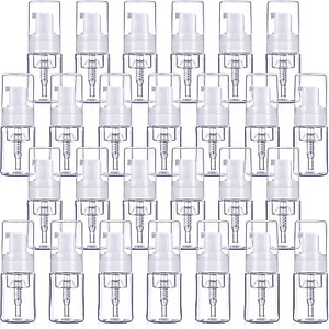50 Pack Foam Pump Bottle 1oz/ 30ml Refillable Dispenser Travel Size Plastic Mini Foam Pump Bottle Lash Shampoo Bottles Portable Clear Mini Foaming Bottle for Shampoo Cleaning Lash Cosmetics Packaging