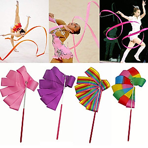 Ceqiny 5pcs Dance Ribbons with Wand 2 Meters Rhythmic Gymnastic Ribbon Rainbow Streamers Dance Streamer Rhythm Sticks Art Ribbon Perfect for Talent Shows Kids Art Dance Baton Twirling, Assorted Color