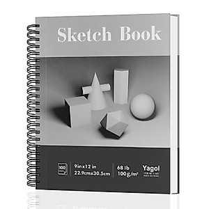 Yagol Sketchbook 9x12 Inch 100 Sheets 68LB/100GSM, Sketch Pad with Spiral-Bound Art Paper for Drawing and Painting for Pencils, Charcoal, Dry Media