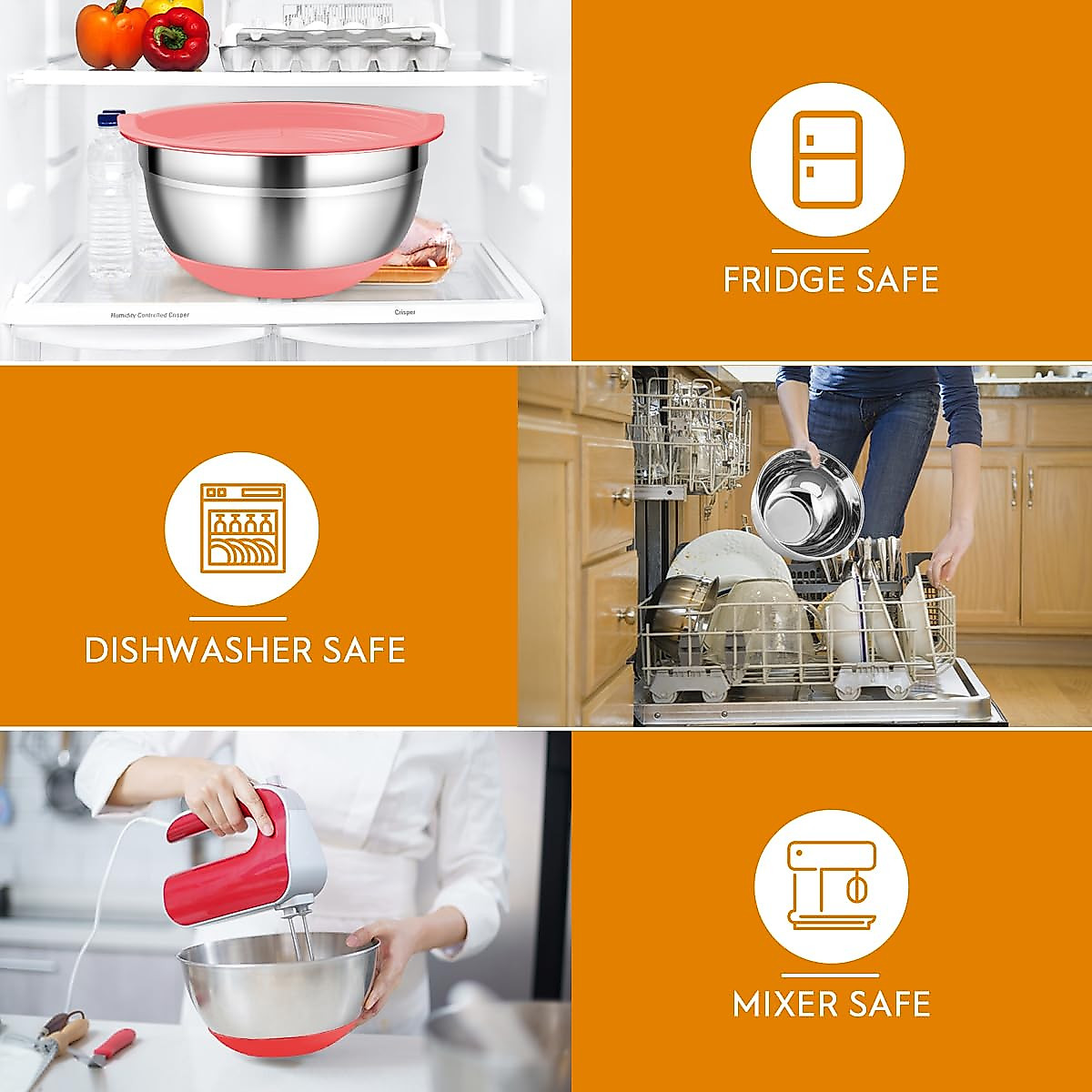 CHAREADA Mixing Bowls with Airtight Lids, 18pcs Stainless Steel Nesting Colorful Mixing Bowls Set Non-slip Silicone Bottom, Size 7, 5.5, 4, 3.5, 2.5, 2, 1.5 qt, Fit for Mixing & Serving