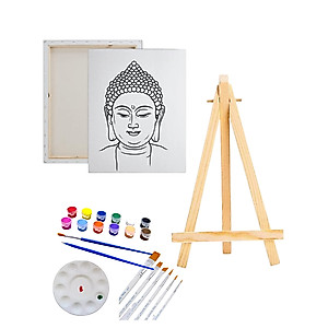 Essenburg Pre Drawn Canvas Buddha Paint Kit | Adult & Teen Sip and Paint Party Favor | DIY Date Night Couple Activity (M 12X16 PAINT. EASLE, 10 PAINT BRUSHES)