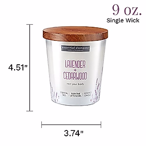 Essential Elements Lavender and Cedarwood Single-Wick Aromatherapy Candle with 50 Hours of Burn Time, 9 oz. Jar, Off White