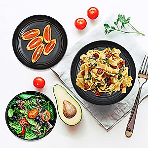 DUOLUV Plates and Bowls Sets for 8, 32-Piece Kitchen Dinnerware Set for 8 Tableware Wheat Straw Dinner Plates, Dessert Plates, Bowls and Cups, Dishes Set for Home Parties Camping - Black