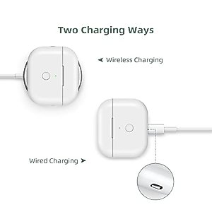 Jinstyles Upgraded Wireless Charging Case Compatible with 3rd Generation, Case Replacement Compatible for 3rd Generation, Wireless Charger Case Air Pods 3 with Bluetooth Pairing Sync Button, White