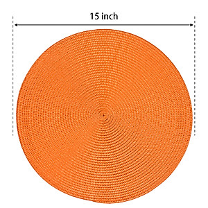 FunWheat Round Braided Placemats Set of 6 Table Mats for Dining Tables Woven Washable Non-Slip Place mats 15 inch for Fall Decor(Orange, 6pcs)