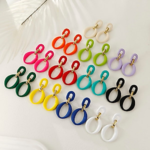 RUOFFETA Acrylic Rectangle Earrings, Fashion Acrylic Square/Oval/Hoop Statement Drop Earrings for Women(Black Oval)