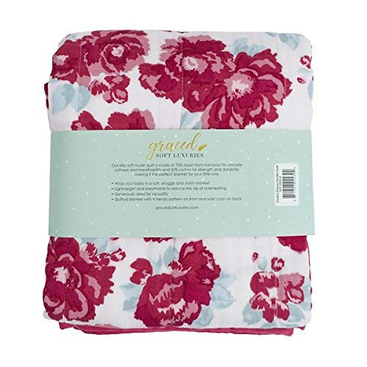 GRACED SOFT LUXURIES Softest Gentle Large Muslin Quilt, 47" x 47" Muslin Baby Receiving Blanket (Peony Paradise)