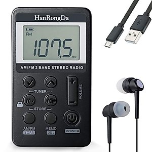 HanRongDa Portable Radio AM/FM Walkman with Excellent Reception and Stereo Sound, Pocket Radios with 58 Preset Stations, Built-in 500mAh Battery for Walking, Jogging, Mowing and Traveling HRD-103