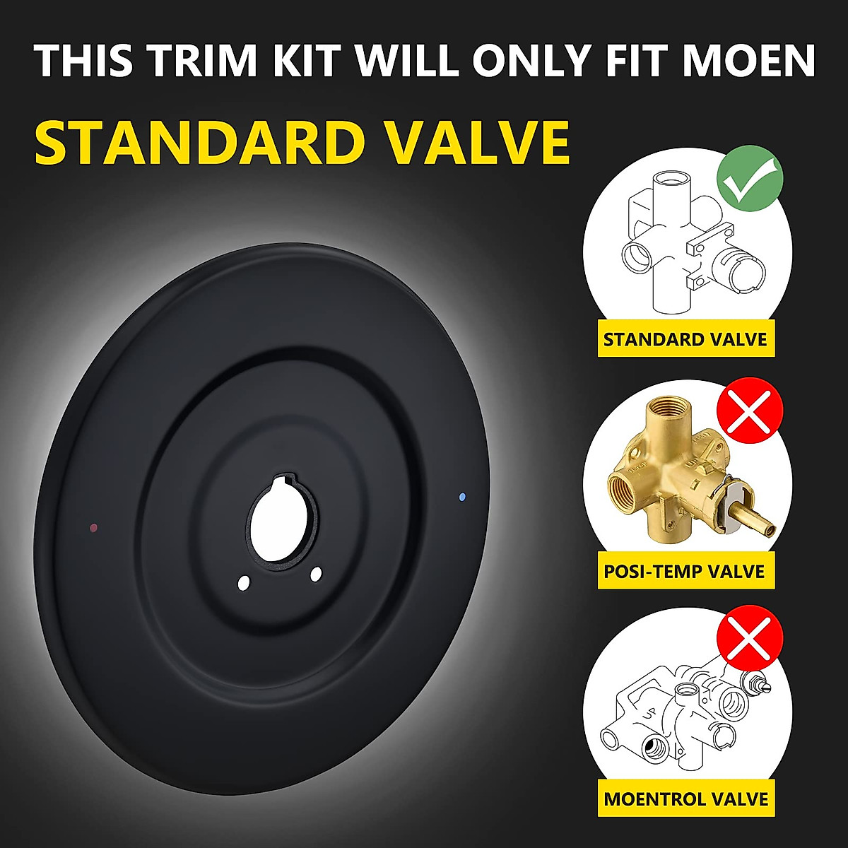 Escutcheon Replacement for Moen 16090 Chateau Collection, for One-Handle Tub and Shower Faucets, Matte Black