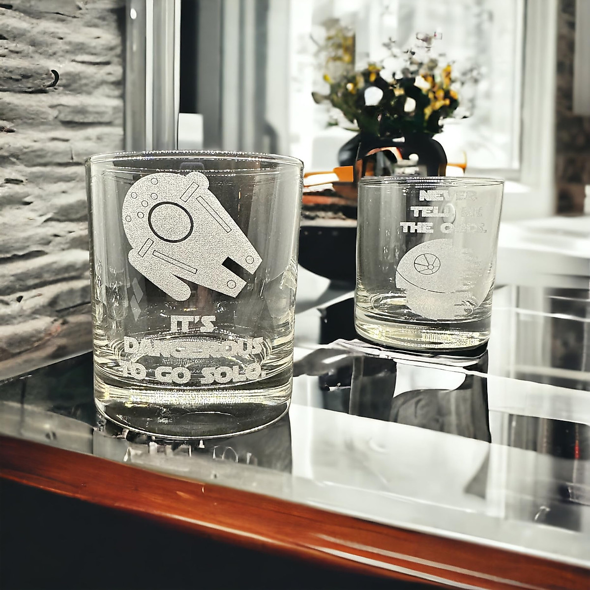 Brindle Southern Farms Star SW Drinking Glass Set of 4 Etched Rocks Whiskey Glasses Sci-fi Space Star Noises Wars Whiskey Glass Gift for Adults, Wars Glassware Barware