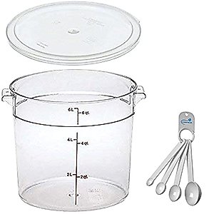Lumintrail Cambro 6 Quart Round Food Storage Container, Clear, with a Clear Lid, Bundle with a Measuring Spoon Set