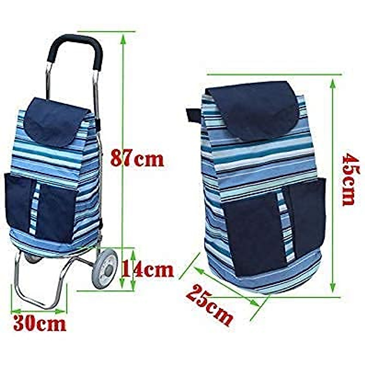 Shopping Trolley on Wheels Multi Function Shopping Cart Aluminum Alloy 2 Wheels Trailer Folding Waterproof Bag D Trolley Luggage Car Storage Hand Trucks,Stripe#3 ,