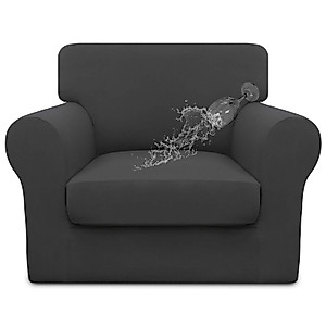 Easy-Going 100% Dual Waterproof Chair Cover Stretch Soft Couch Cover for Dogs, Sofa Slipcover for 1 Separate Cushion Couch Leakproof Furniture Protector for Kids, Pets Dark Gray