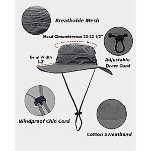 Duakrs Unisex Wide Brim Sun Hat,Outdoor UPF 50+ Waterproof Boonie Hat Summer UV Protection Sun Caps (Gray)