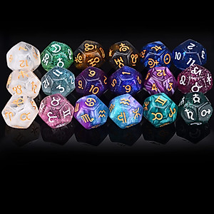 Amiven 6 Sets Astrology Dice, Signs Planets Numbers 12-Sided Dice Divination Tool