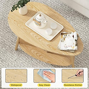 Maupvit Coffee Table-Oval Wood Table with Open Shelving for Storage and Display 2 Tier Sofa Table, Small Modern Furniture Living Room&Home Office-Nature Wood