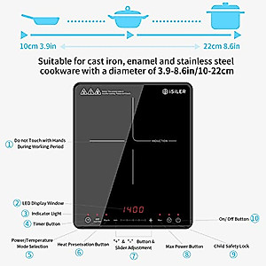 Portable Induction Cooktop, iSiLER 1800W Electric Induction Cooker Cooktop with Kids Safety Lock, Sensor Touch Countertop Burner with Timer for Apartment RV Camper