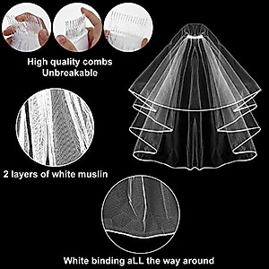 Bridal Veil Women's Simple Tulle Short Lace Wedding Veil Ribbon Edge with Comb for Wedding Bachelorette Party Decorations Bridal Shower, Bride To Be Gift