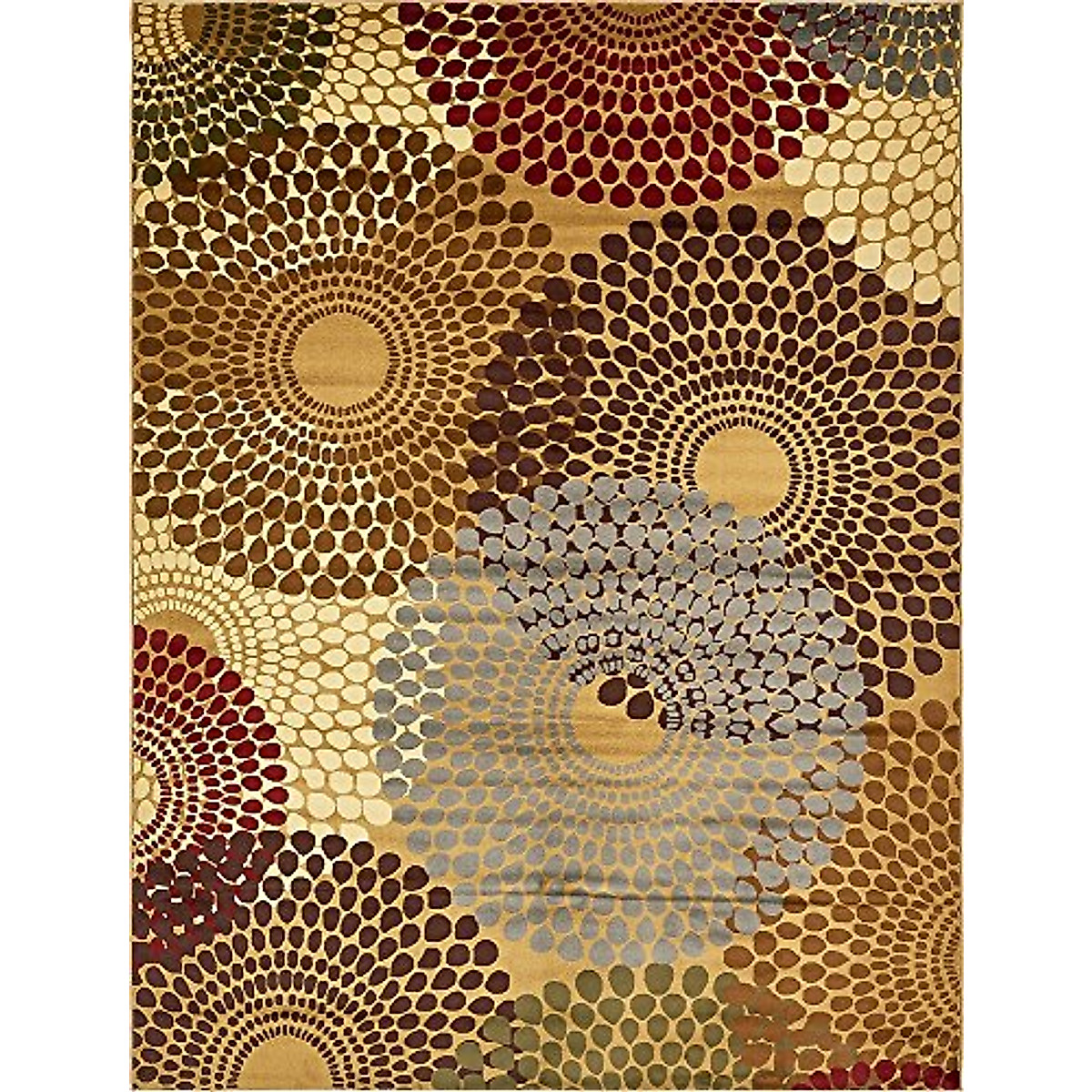 Unique Loom Barista Collection Modern, Abstract, Geometric, Circles, Urban, Rustic, Warm Colors Area Rug, 9 ft x 12 ft, Beige/Burgundy