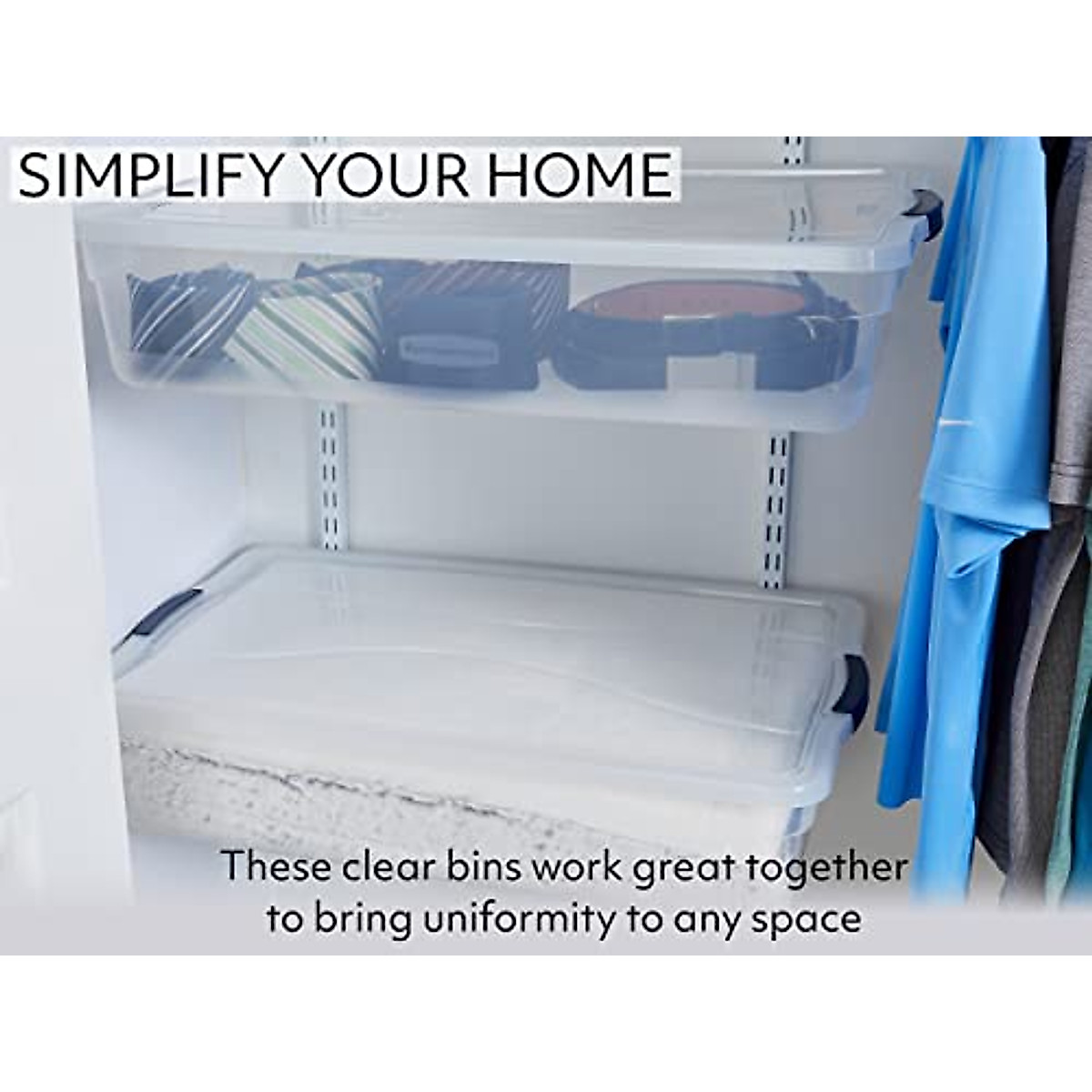 Rubbermaid Cleverstore Clear 41 Qt/10.25 Gal, Pack of 4 Stackable Plastic Containers with Durable Latching Clear Lids, Visible Storage, Great for Craft, Tool, and Toy Storage