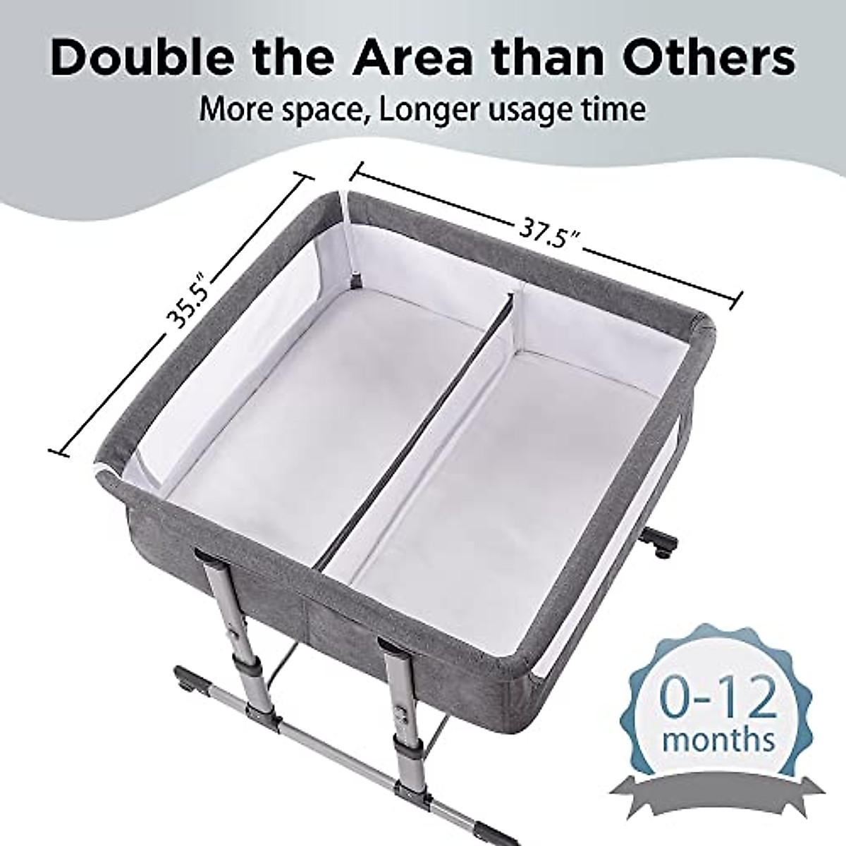 Ihoming Twin Bassinets for Baby, Double Bassinet Bedside Sleeper for Twins, Bassinets Sleeper for 2 Babies, Infant Co Sleeper Bedside Crib Attaches to Bed, Grey