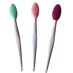 3 PCS Lip Scrub Brush, Double-Sided Silicone Exfoliating Lip Brush, Exfoliating Brush for Men Women Lip Brush Mini Exfoliating Lip Brush lip lightening for dark lips