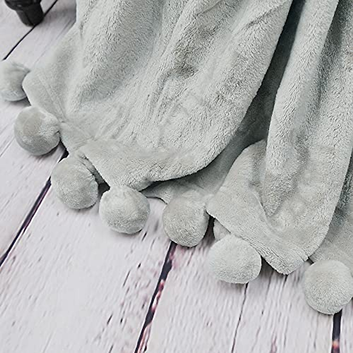 Home Soft Things Pompom Bed Couch Throw Blanket, 50'' x 60'', Silver Grey, Fuzzy Soft Comfy Warm Decorative Throw Blanket for Living Room Bedroom Suitable for All Seasons