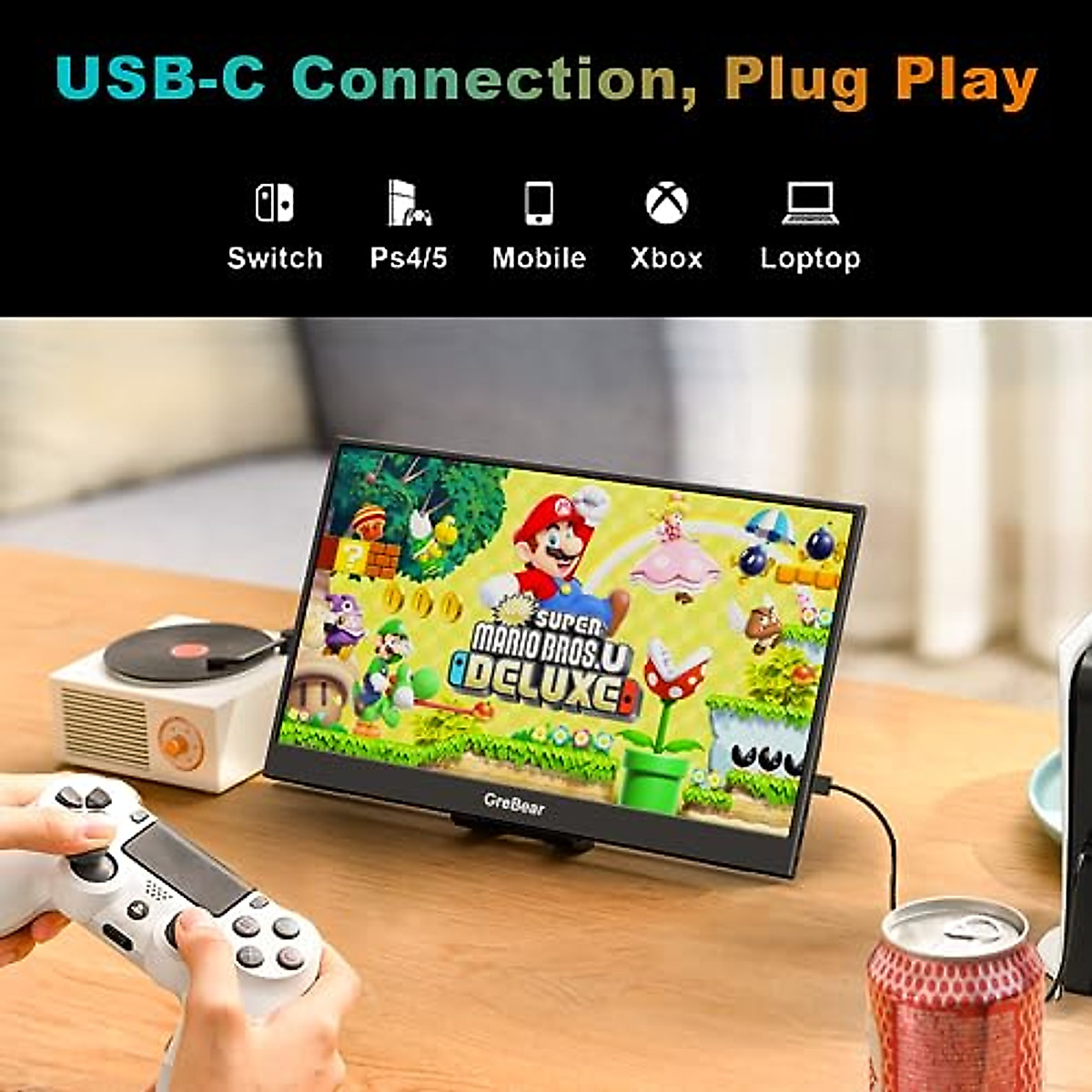 15.6" Portable Monitor FHD 1080P Travel Gaming Monitor HDR IPS Laptop Second Screen USB-C HDMI Magnetic Protective Cover & Dual Speakers, Computer External Display for PC Phone Xbox Switch PS4/5