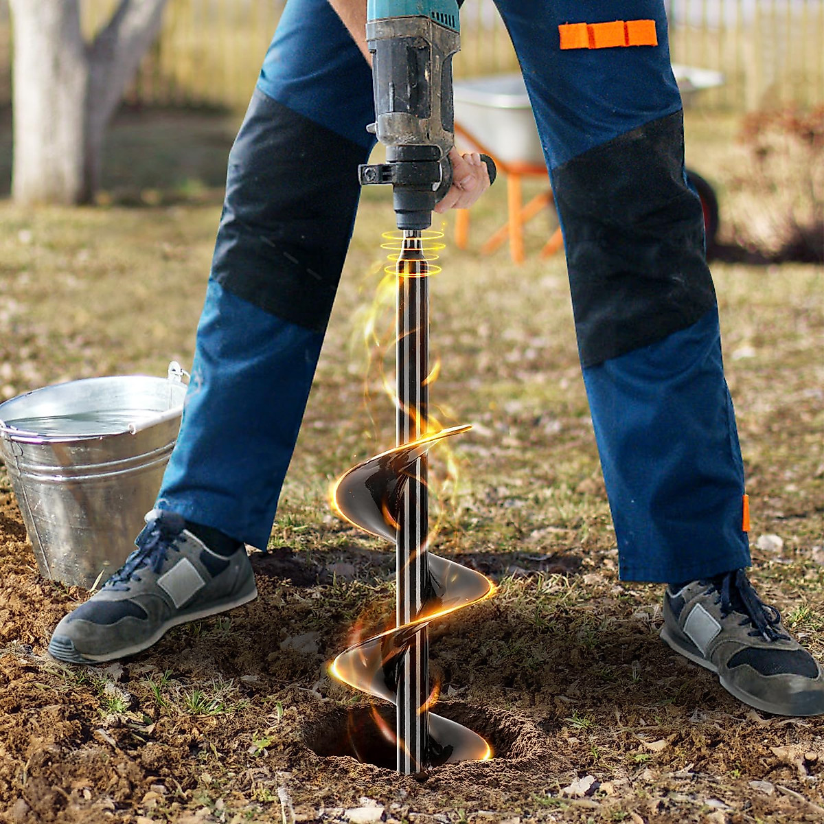 VEVOR Auger Drill Bits for Planting Set of 4, Garden Auger Drill Bit, Spiral Drill Bit for Post Hole Digger, Bulbs Planting & Holes Digging, for 3/8" Hex Drive Drill