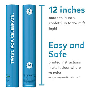 2 Pack Confetti Cannon Confetti Poppers | Biodegradable Blue Confetti | TUR Party Supplies | Launches Up to 25ft | Giant (12 in) | Party Poppers for Graduation, Birthdays, Weddings, and Memorial Day